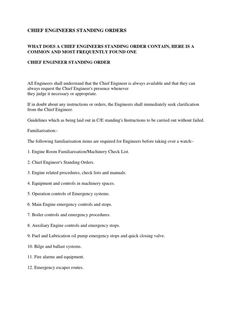 Chief Engineers Standing Orders | PDF | Energy And Resource | Nature