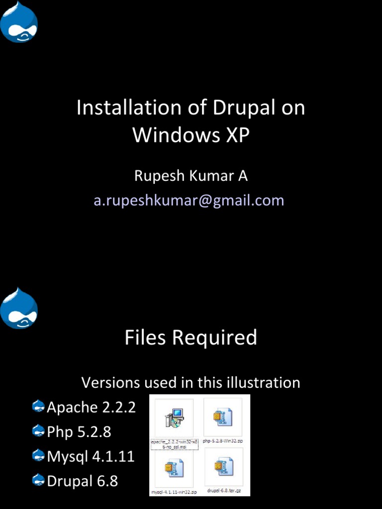 Installation of Drupal On Windows XP Using Apache, Mysql and PHP | PDF ... Installation of Drupal On Windows XP Using Apache, Mysql and PHP | PDF ...
