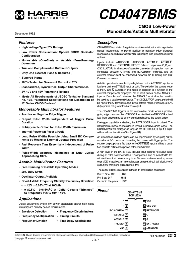 CD4047 | PDF | Electronic Circuits | Electrical Circuits