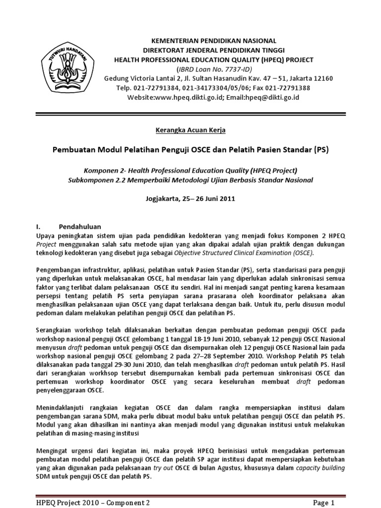 TOR Pembuatan Modul Pelatihan Penguji OSCE Dan Pelatih PS | PDF