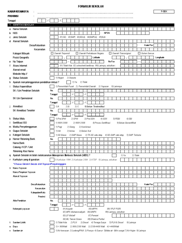 Formulir Sekolah (F-SEK) | PDF