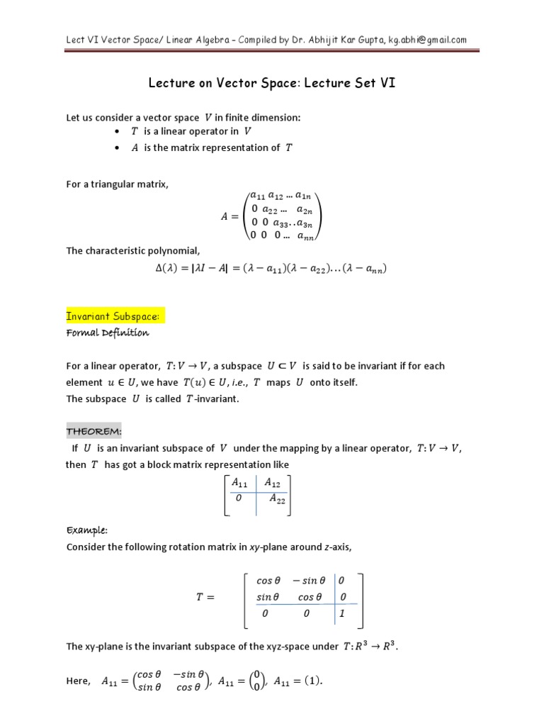 Lect-VI Vector Space | PDF | Eigenvalues And Eigenvectors | Matrix (Mathematics)