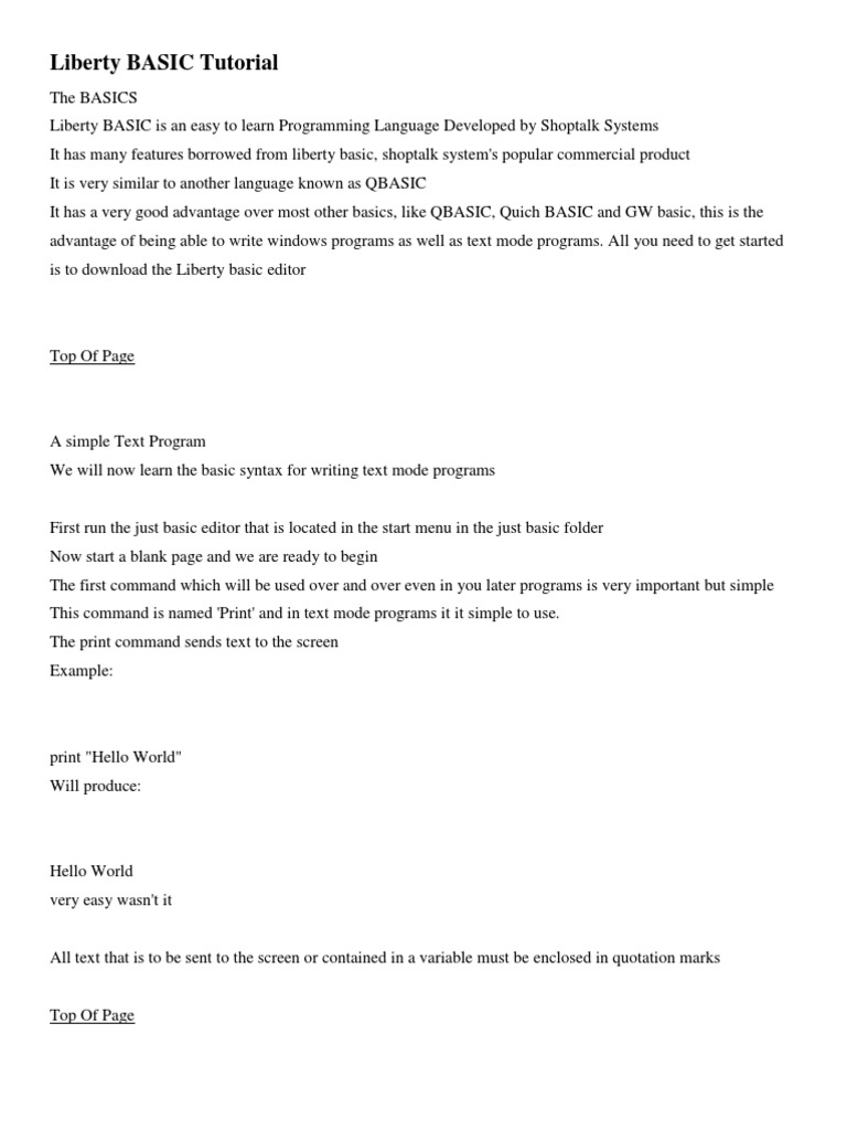 Liberty BASIC Tutorial | Download Free PDF | Basic | Integer (Computer ...