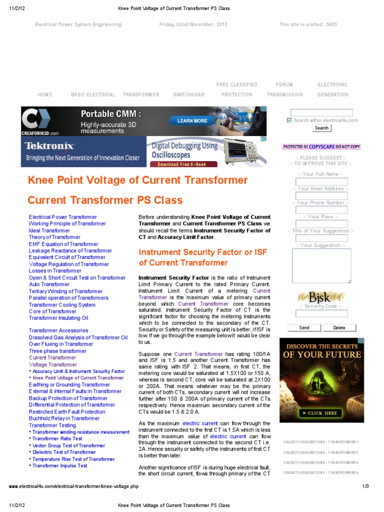 Knee Point Voltage of Current Transformer PS Class | PDF | Transformer ...