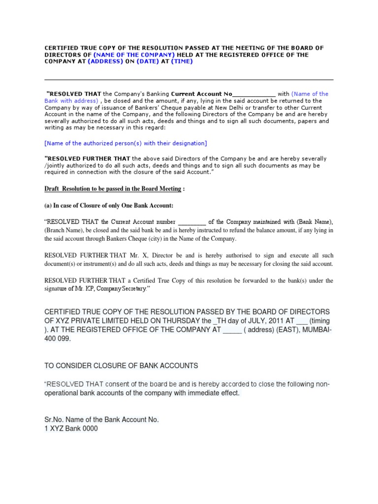Bank AC Closure Letter | PDF | Board Of Directors | Banks