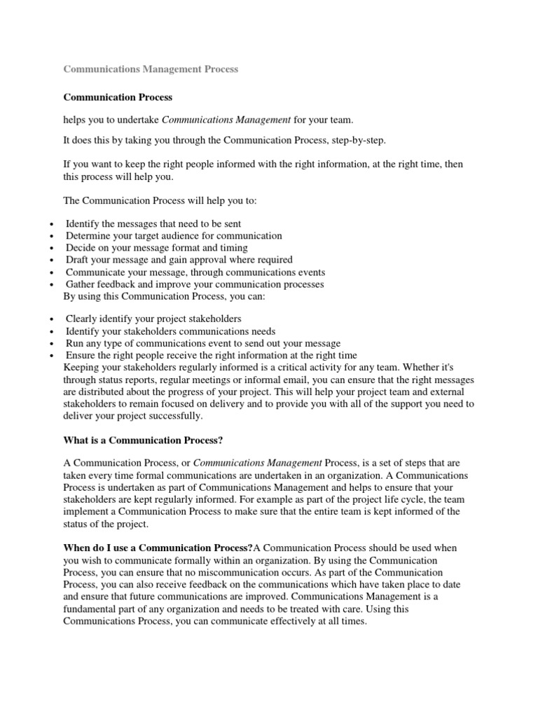 Communications Management Process | PDF | Communication | Information