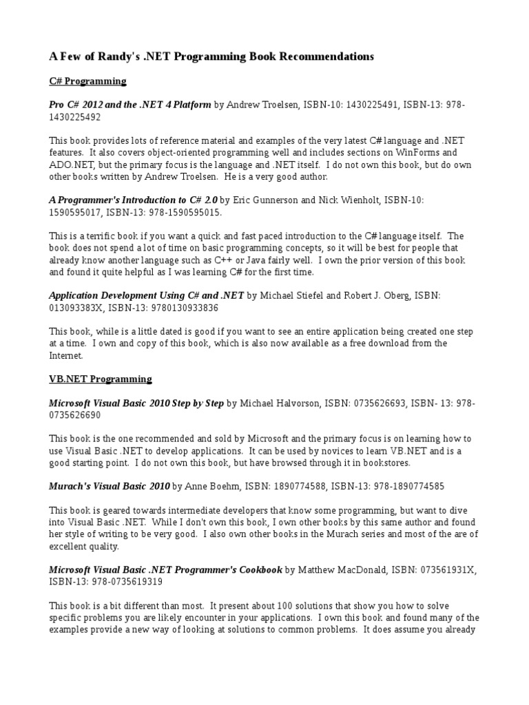 NET Programming Books | PDF | C Sharp (Programming Language) | Digital ...