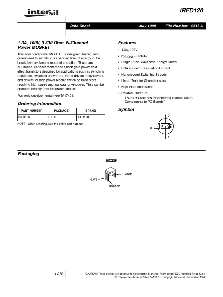 IRFD120 | PDF | Field Effect Transistor | Mosfet