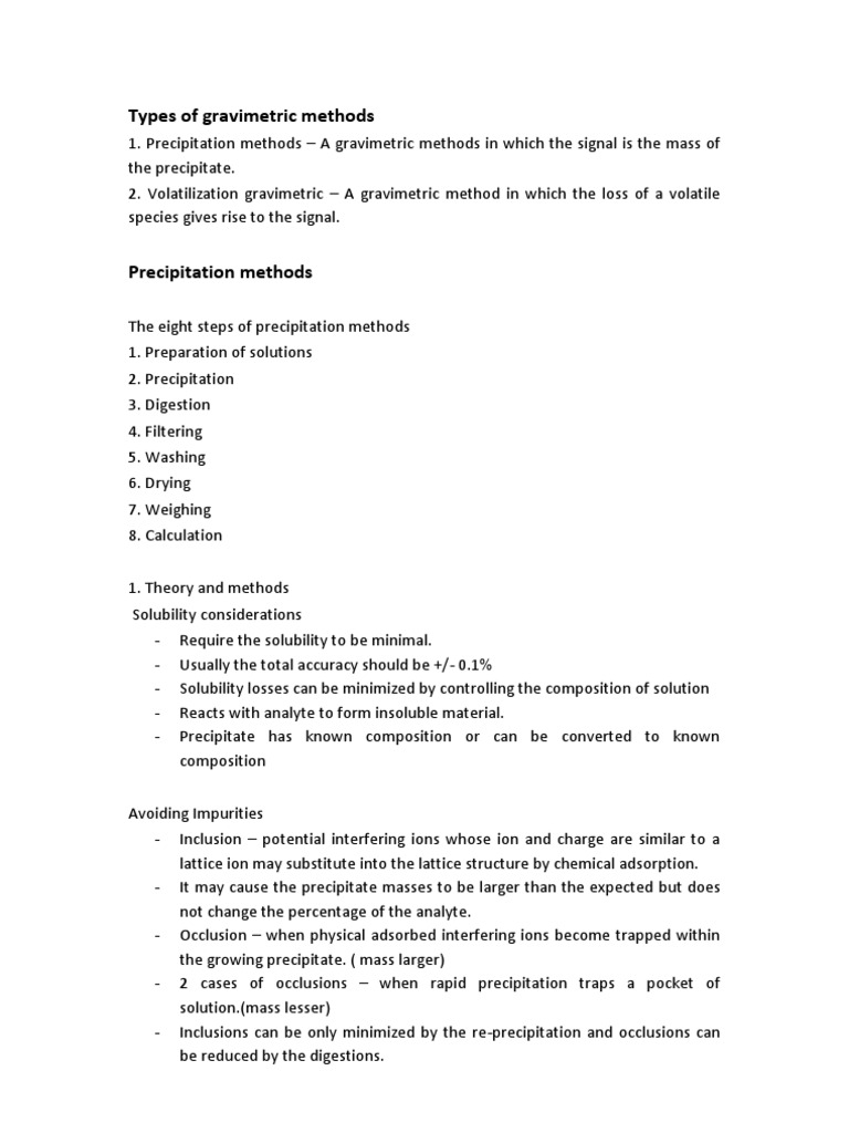 Types of Gravimetric Methods
