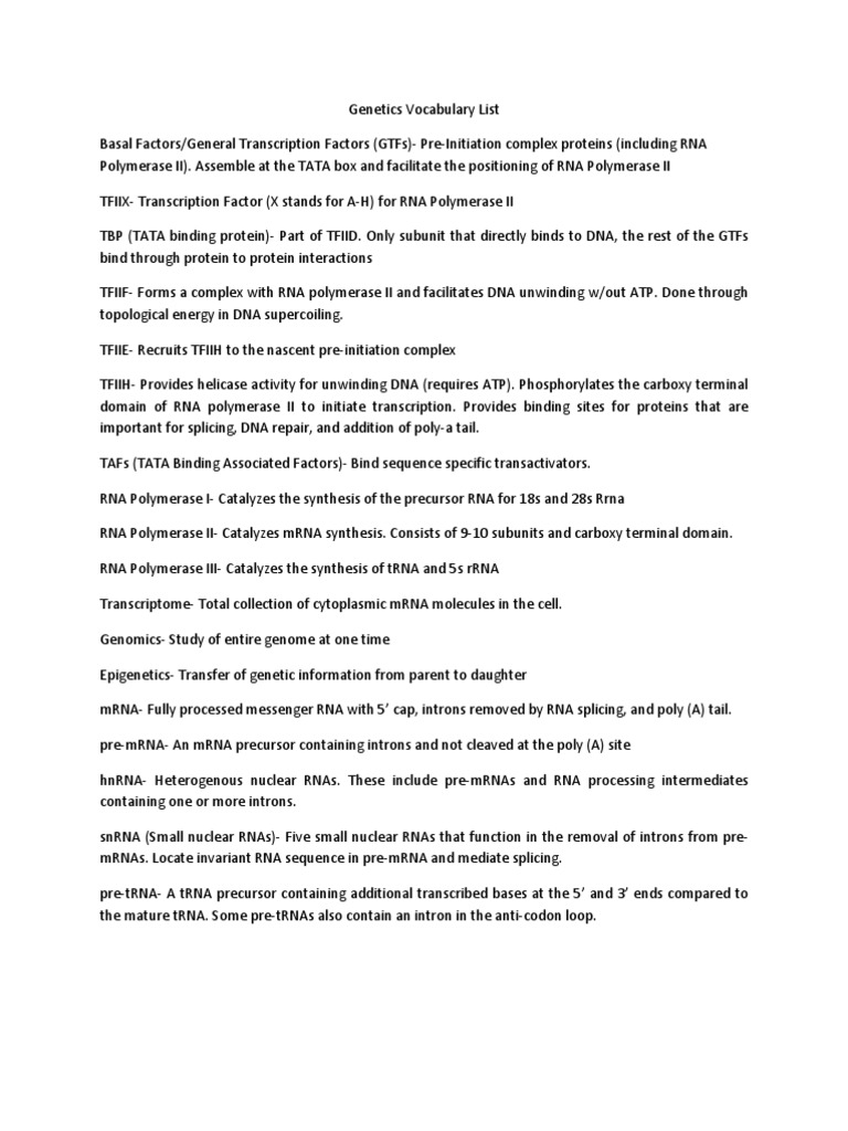 Genetics Vocabulary List | PDF