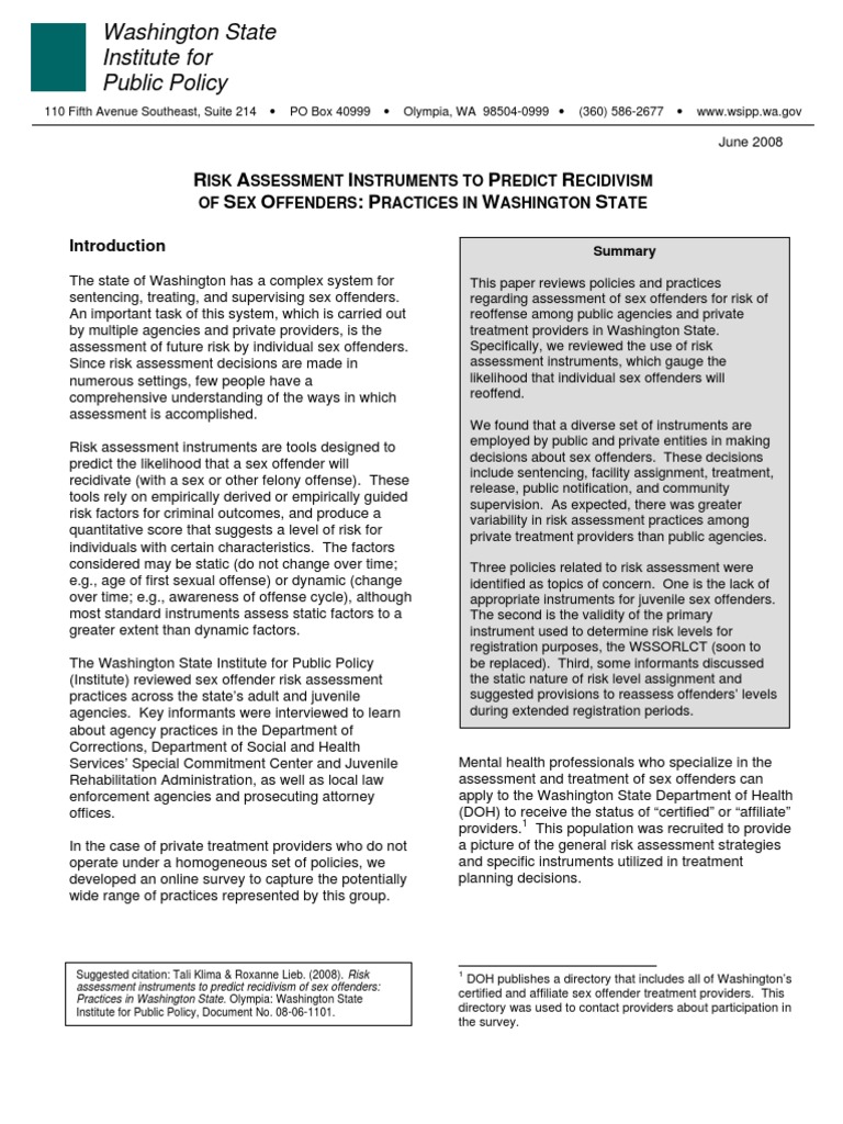 Washington Sex Offender Risk Assessment Practices | PDF | Sex Offender ...