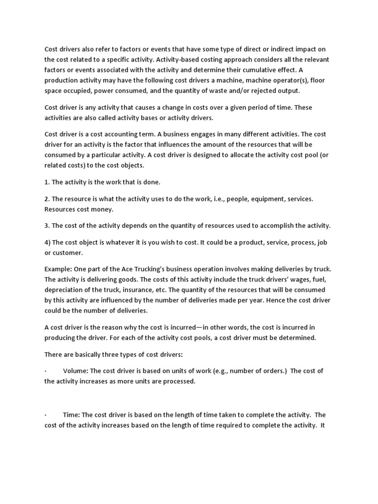 Cost Drivers Pdf Cost Management Accounting