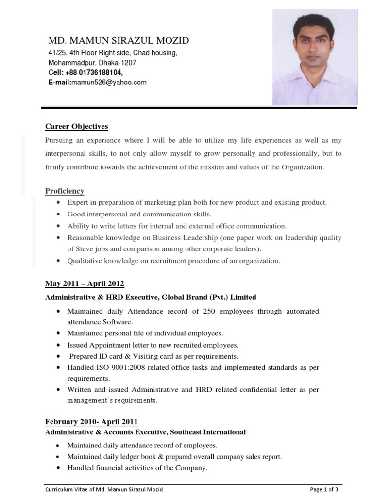 CV of Mamun Sirazul Mozid | PDF | Master Of Business Administration ...