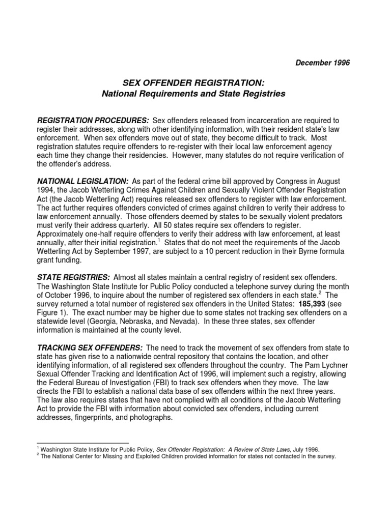 Sex Offender Registration: National Requirements and State Registries ...