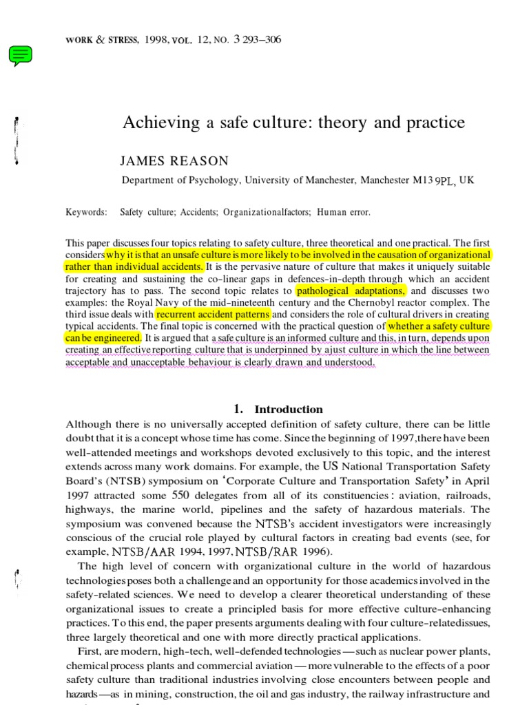 Safety Culture Reason J | Download Free PDF | Risk | Chernobyl Disaster