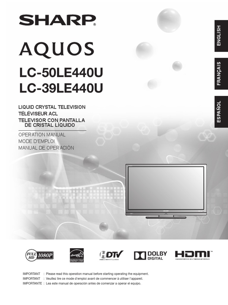 Sharp Lc39le440u Lc50le440u Operations Manual | PDF | Hdmi ...