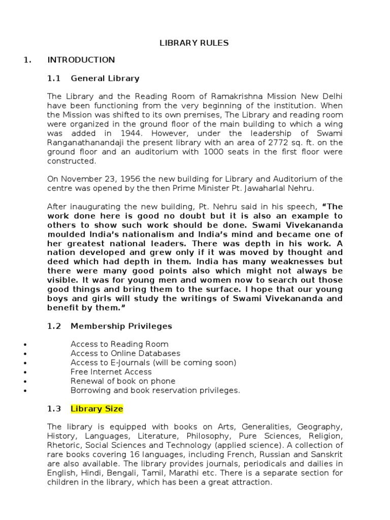 Ramakrishna Mission Library Rules | PDF | Libraries | Swami Vivekananda