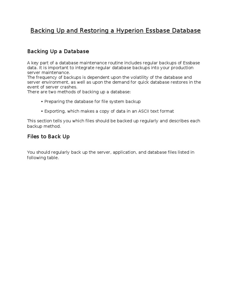 Backing Up and Restoring A Hyperion Essbase Database | PDF | Backup | File Format