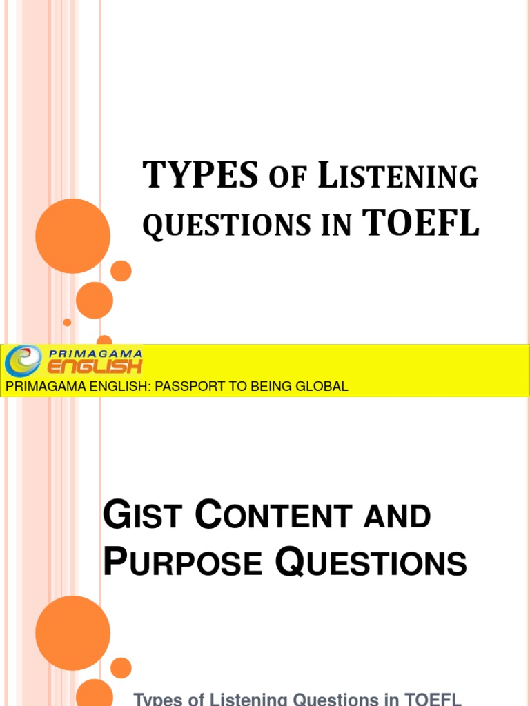 TYPES of Listening Questions in TOEFL | PDF | Conversation | Inference
