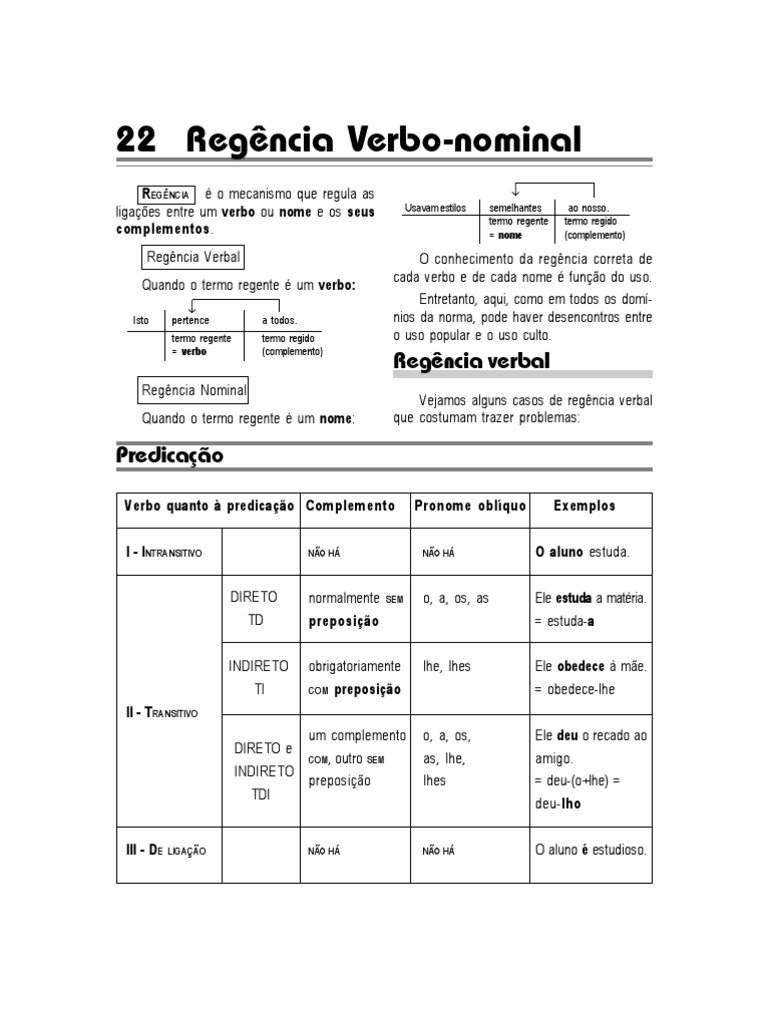 TABELA Regência | PDF | Pronome | Assunto (gramática)