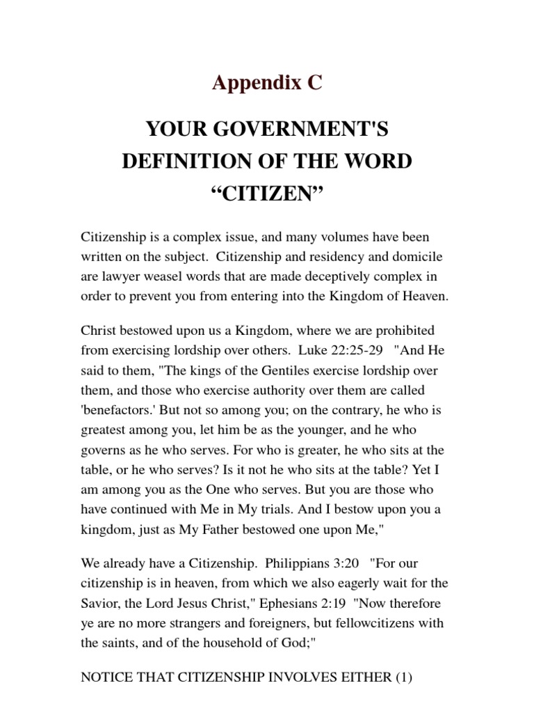 Your Government'S Definition of The Word "Citizen": Appendix C | PDF ...
