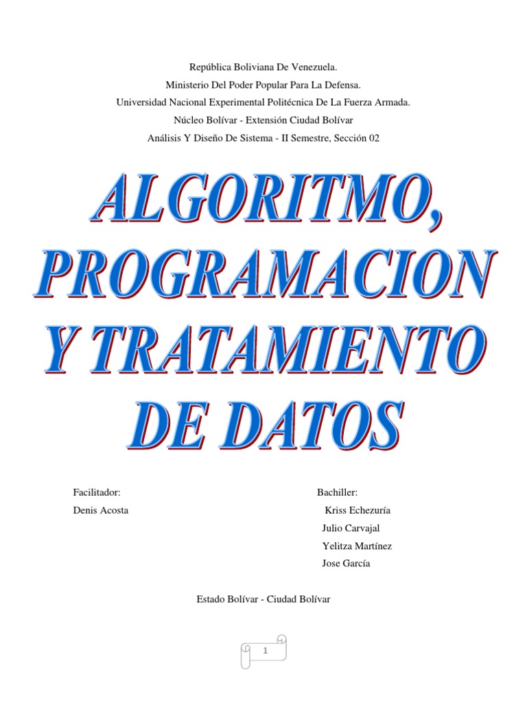 Algoritmo, Programacion y Tratamiento de Datos. | PDF | Estructura de datos de matriz | Lenguaje ...