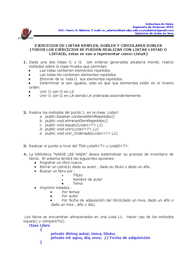 Ejercicios Listas 2010 | PDF | Estructura de datos de matriz | Java ...