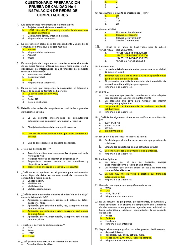 Cuestionario Redes | PDF