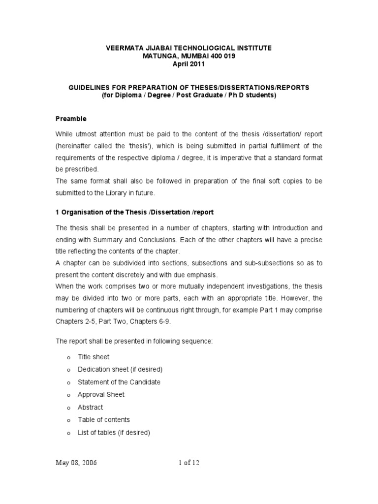 Report Format For DiplomaUGPG&PhD | PDF | Thesis | Citation