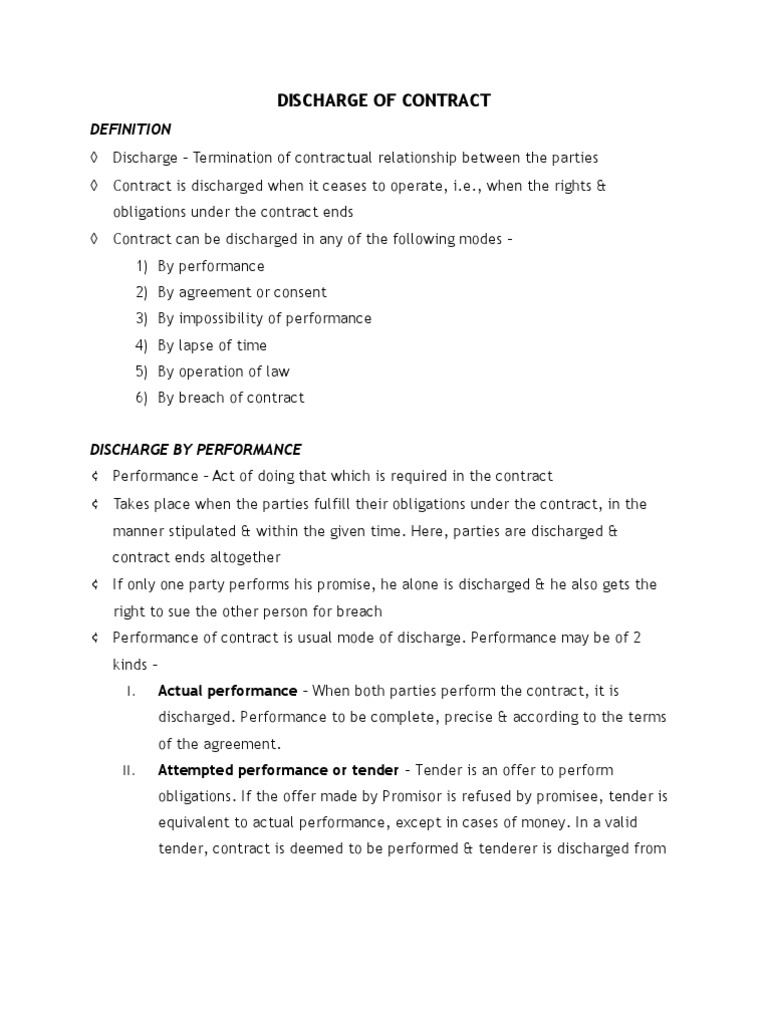 Discharge of Contract | PDF | Breach Of Contract | Rescission