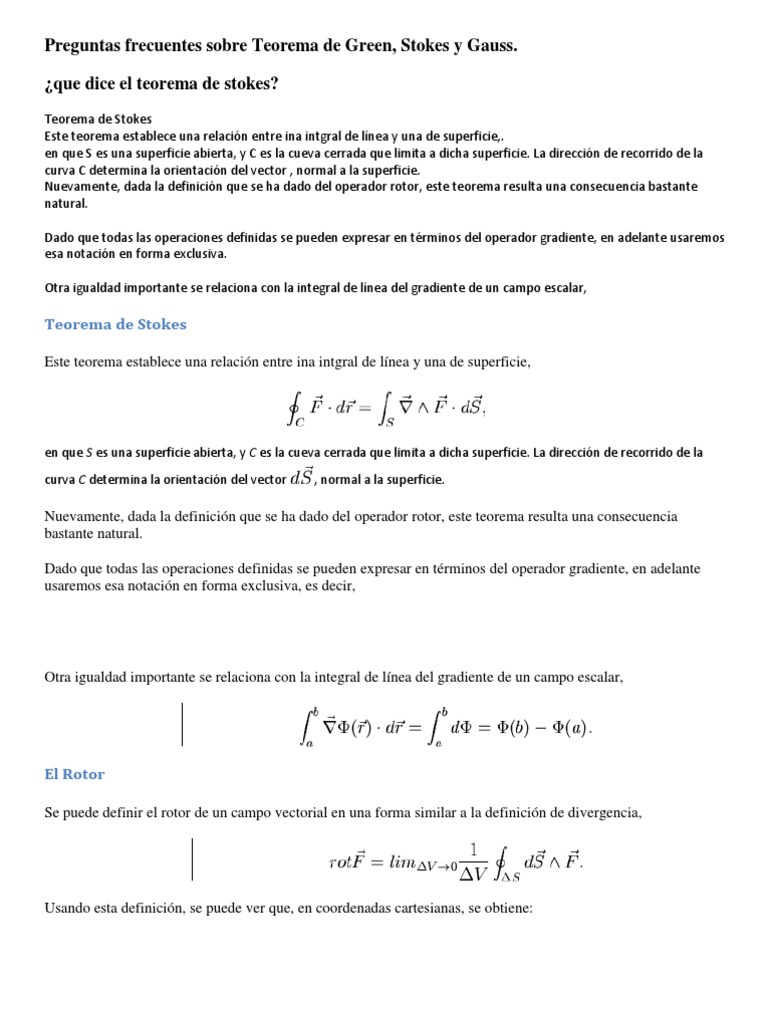Preguntas Sobre Teoremas de Grenn, Gauss y de Stokes | PDF | Degradado ... Preguntas Sobre Teoremas de Grenn, Gauss y de Stokes | PDF | Degradado ...