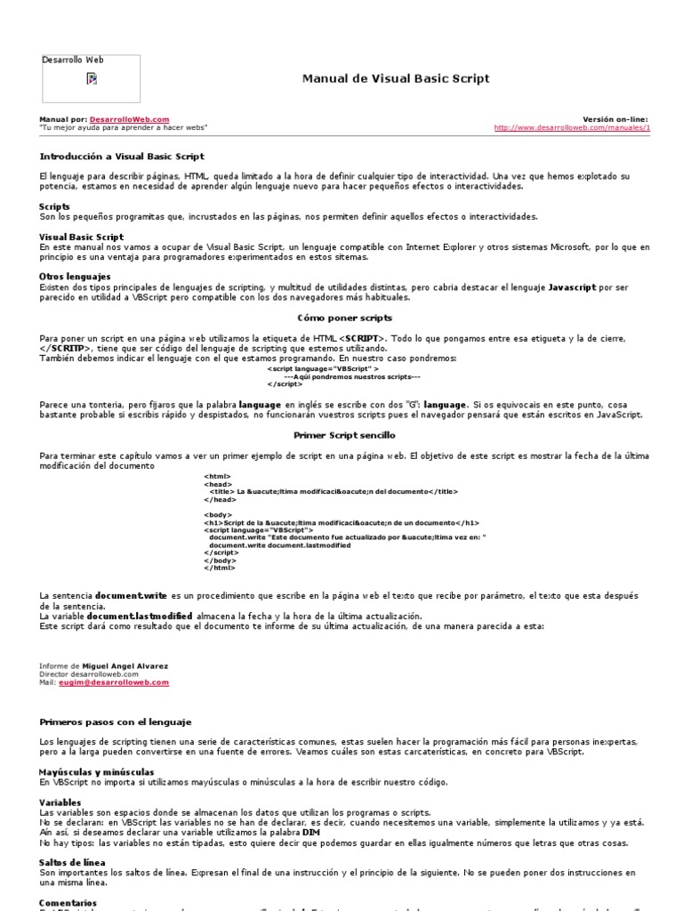 Manual de Visual Basic Script - Manual Completo | PDF | Estructura de datos de matriz | Poco