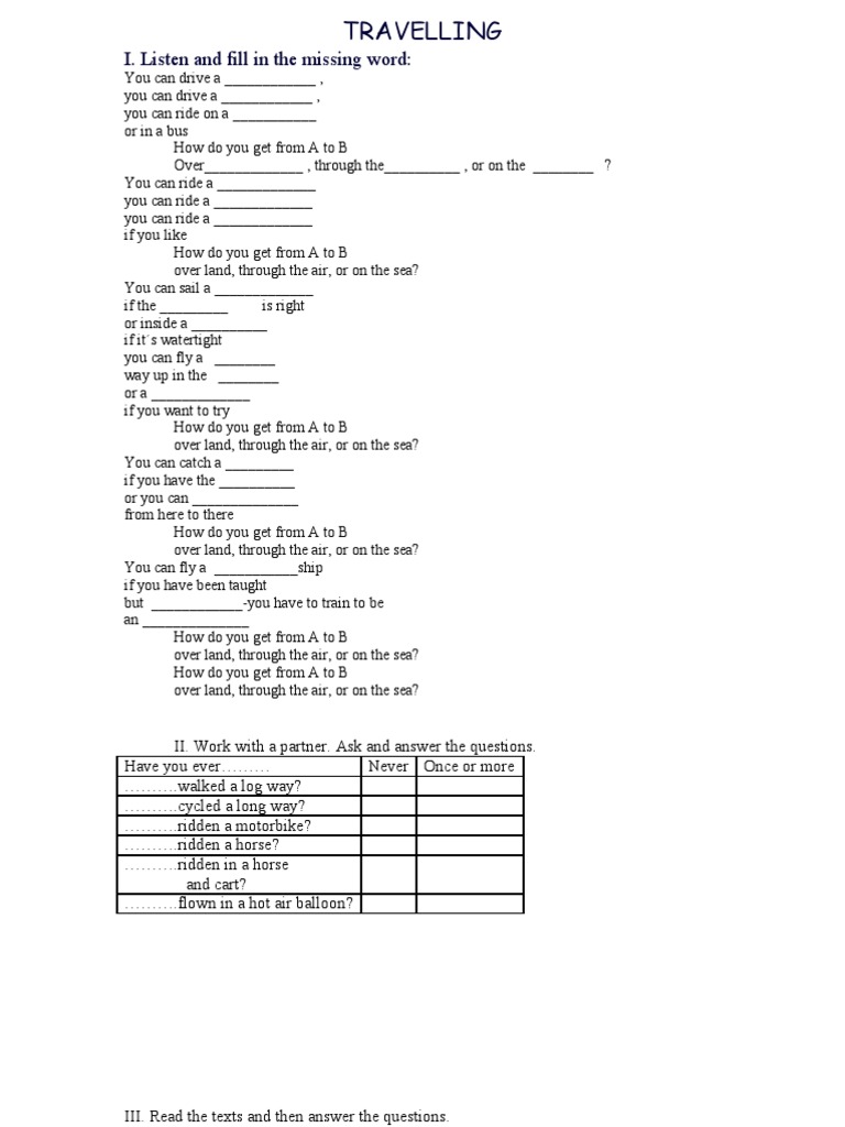 Travel Activities and Experiences Guide | PDF | Language Arts ...