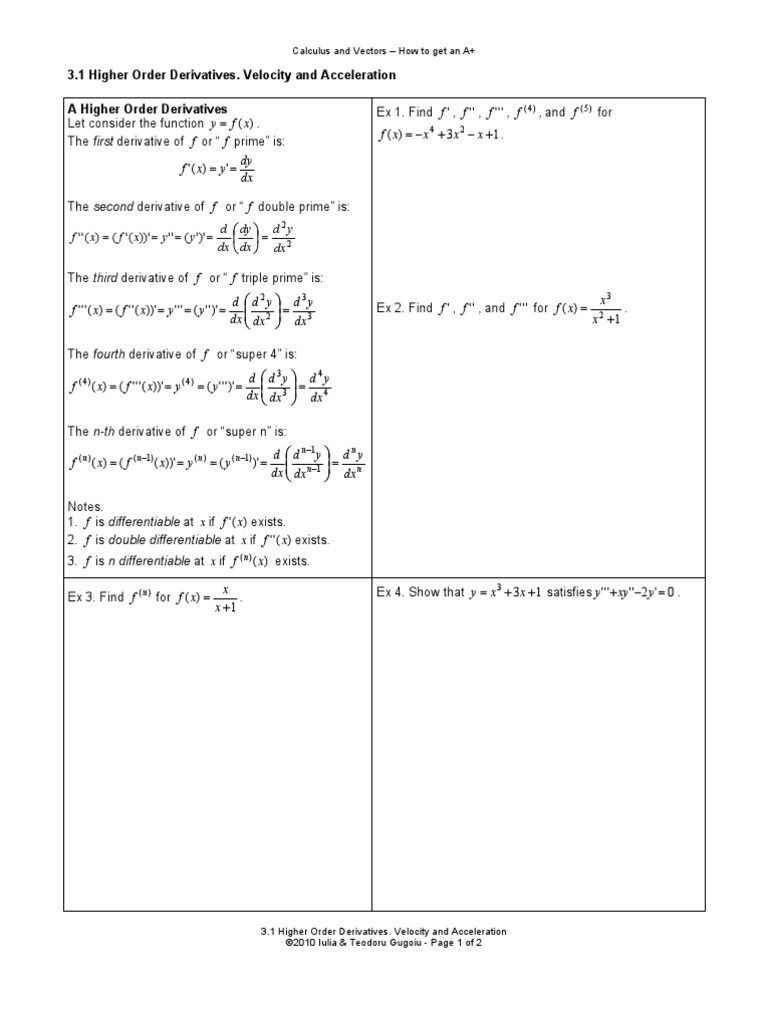 h31 Higher Order Derivatives Velocity and Acceleration | PDF ...
