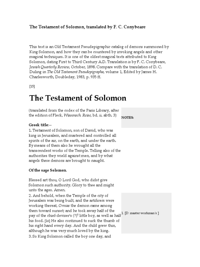The Testament of Solomon: A Translation | PDF