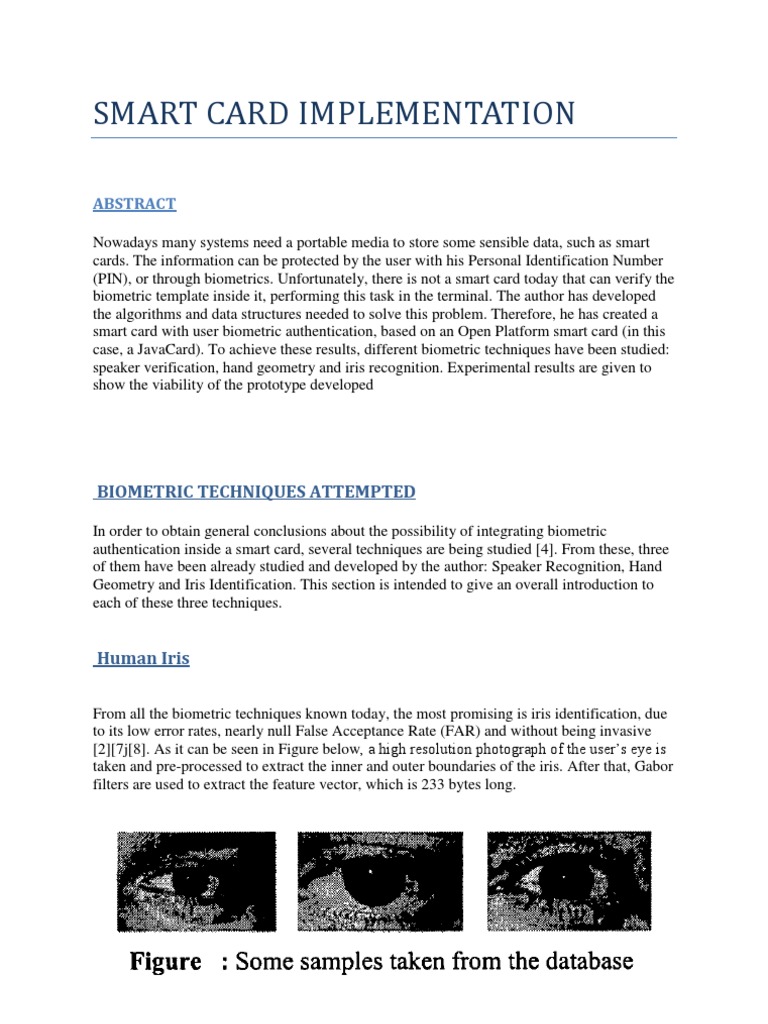 Smart Card Implementation: Biometric Techniques Attempted | PDF ...