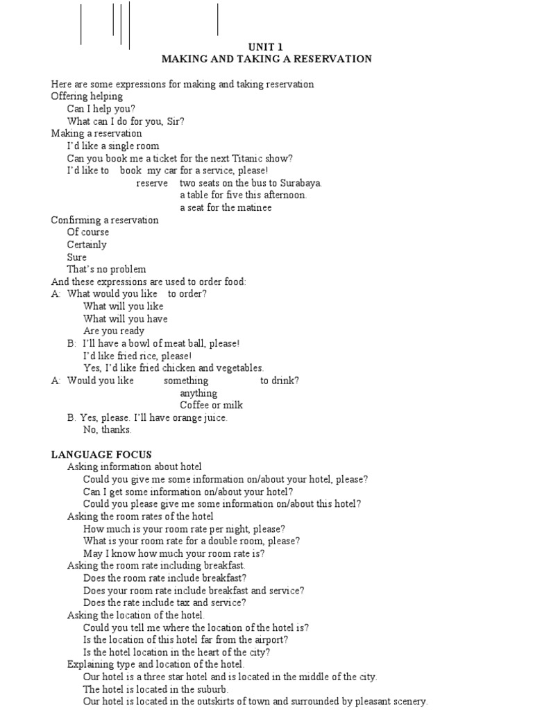 Unit 1 Making and Taking Reservation | PDF | Resort | Hotel