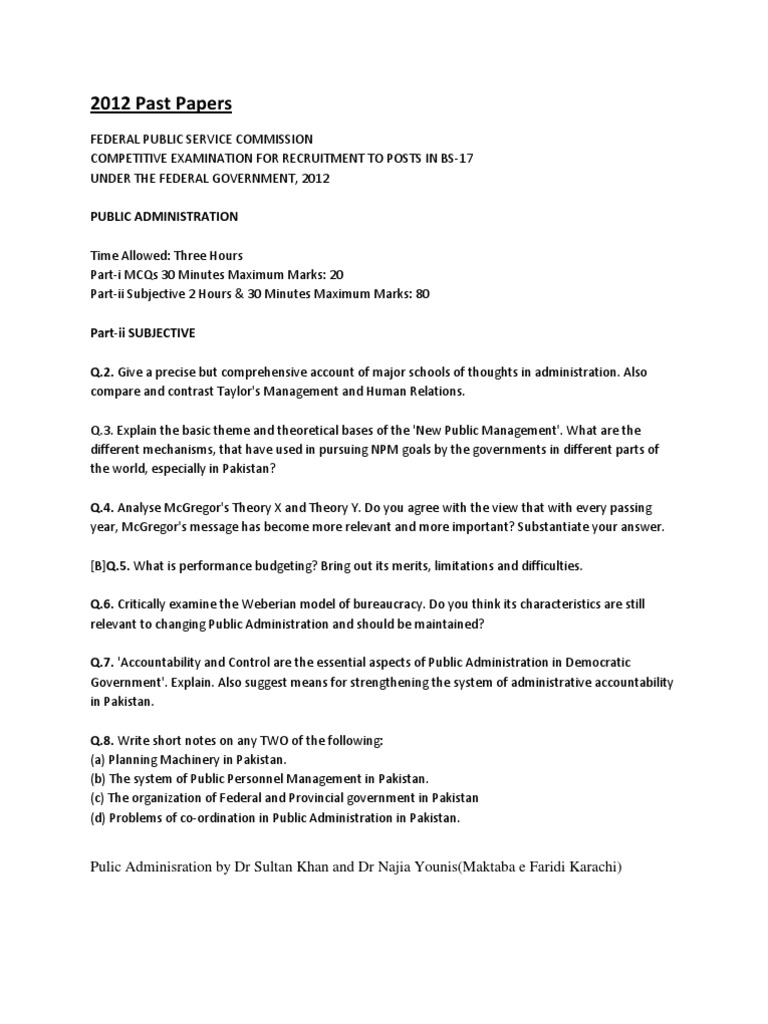 Pass Papers | PDF | Bureaucracy | Public Administration