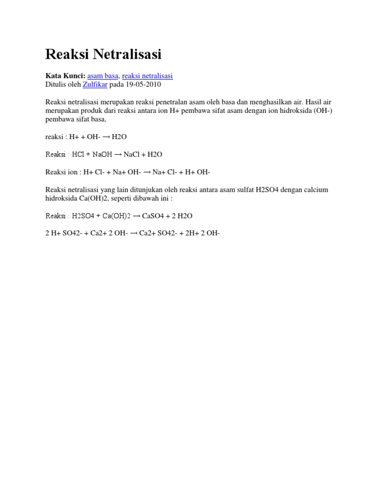Reaksi Netralisasi | PDF