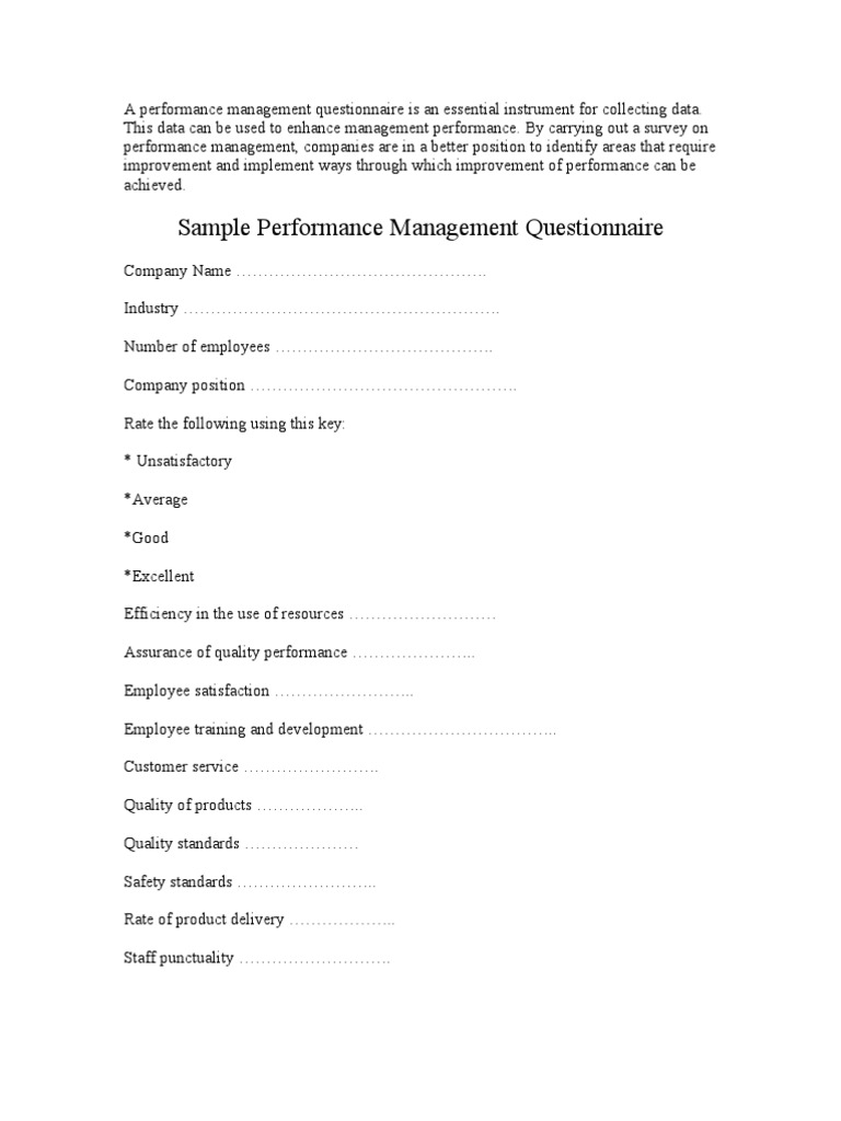 Performance Management Questionnaire in Word Format | PDF | Performance ...