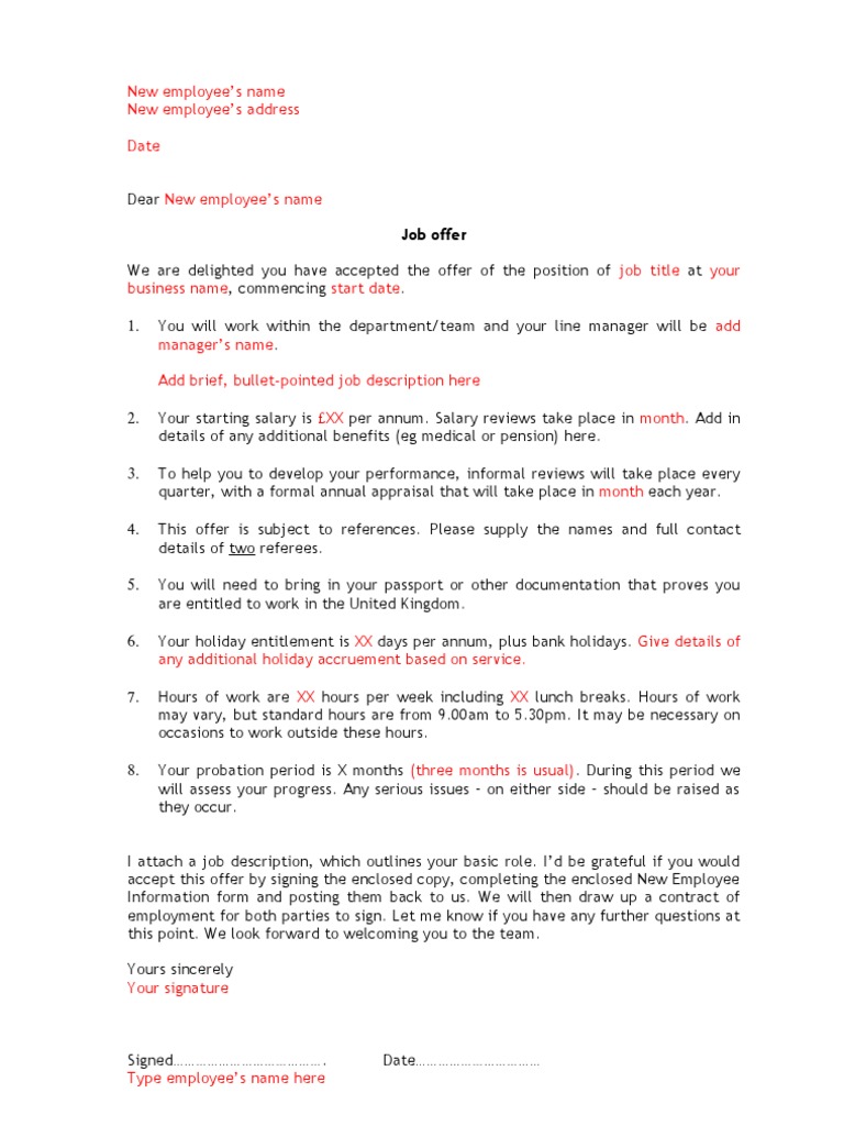 Sample Job Offer Letter | PDF