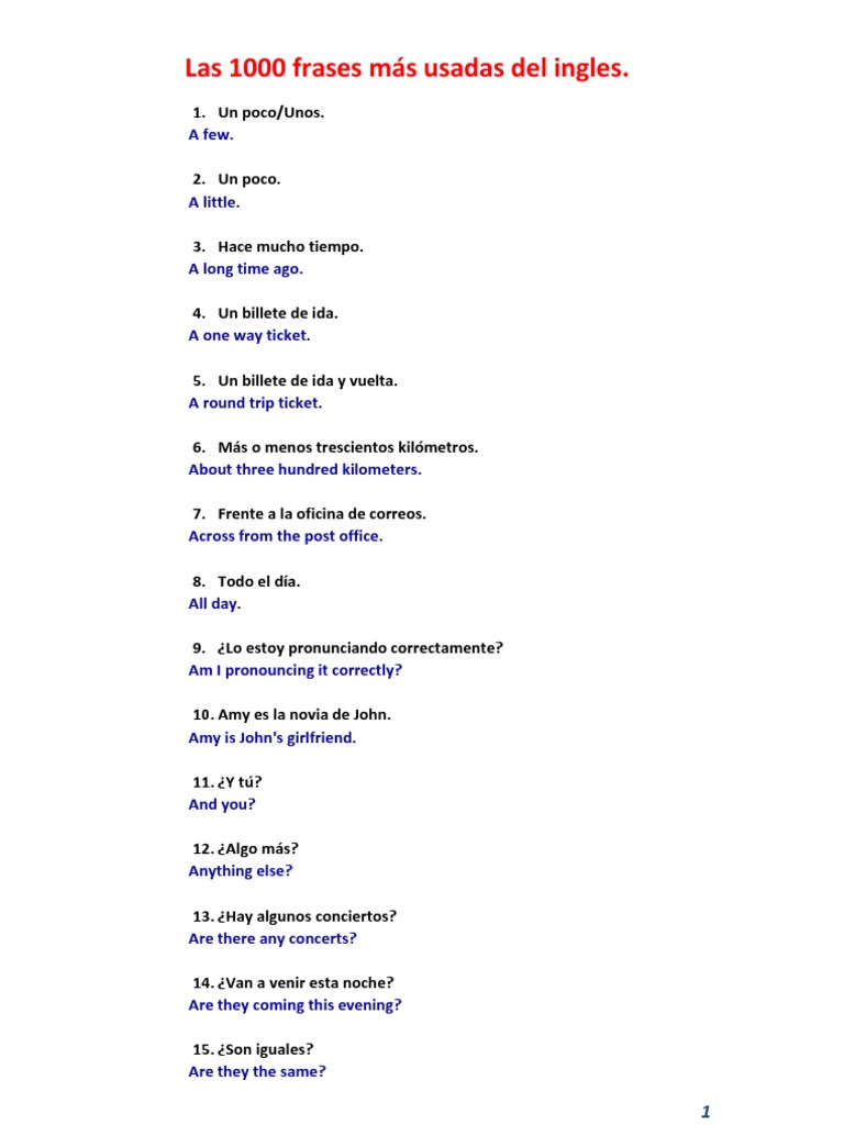 1000 Frases Mas Usadas Del Ingles Mio Pdf Ocio Alimentos