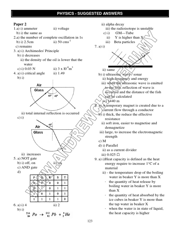 Paper 2: Physics - Suggested Answers | PDF | Waves | Electrical ...