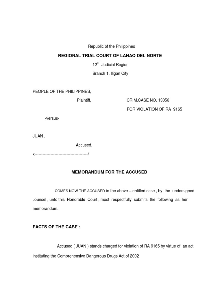 MEMORANDUM - Republic of The Philippines Made by Sol For Legal Forms ...