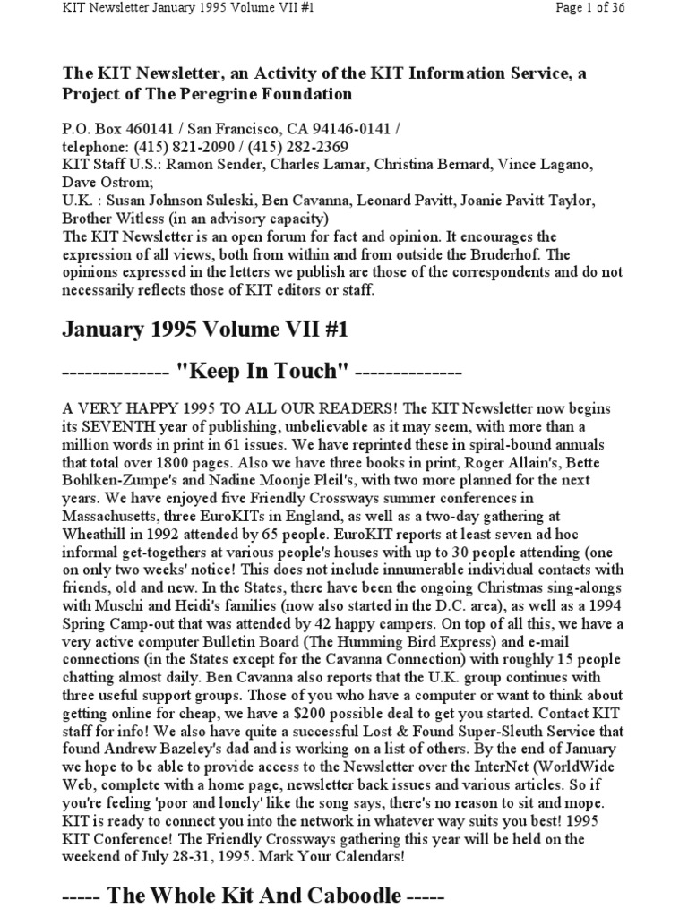 KIT Jan 1995, Vol VII #1 | PDF | Quakers | Prayer