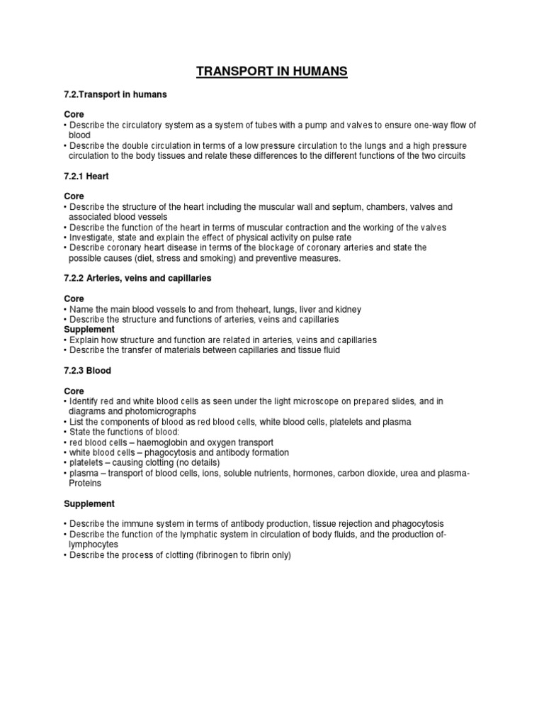 W.G. Igcse Transport in Humans | PDF | Atrium (Heart) | Ventricle (Heart)
