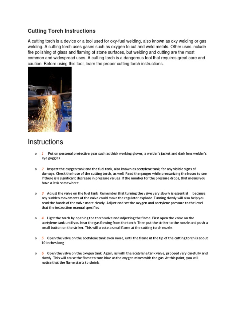 Cutting Torch Instruction | Gases | Industrial Processes