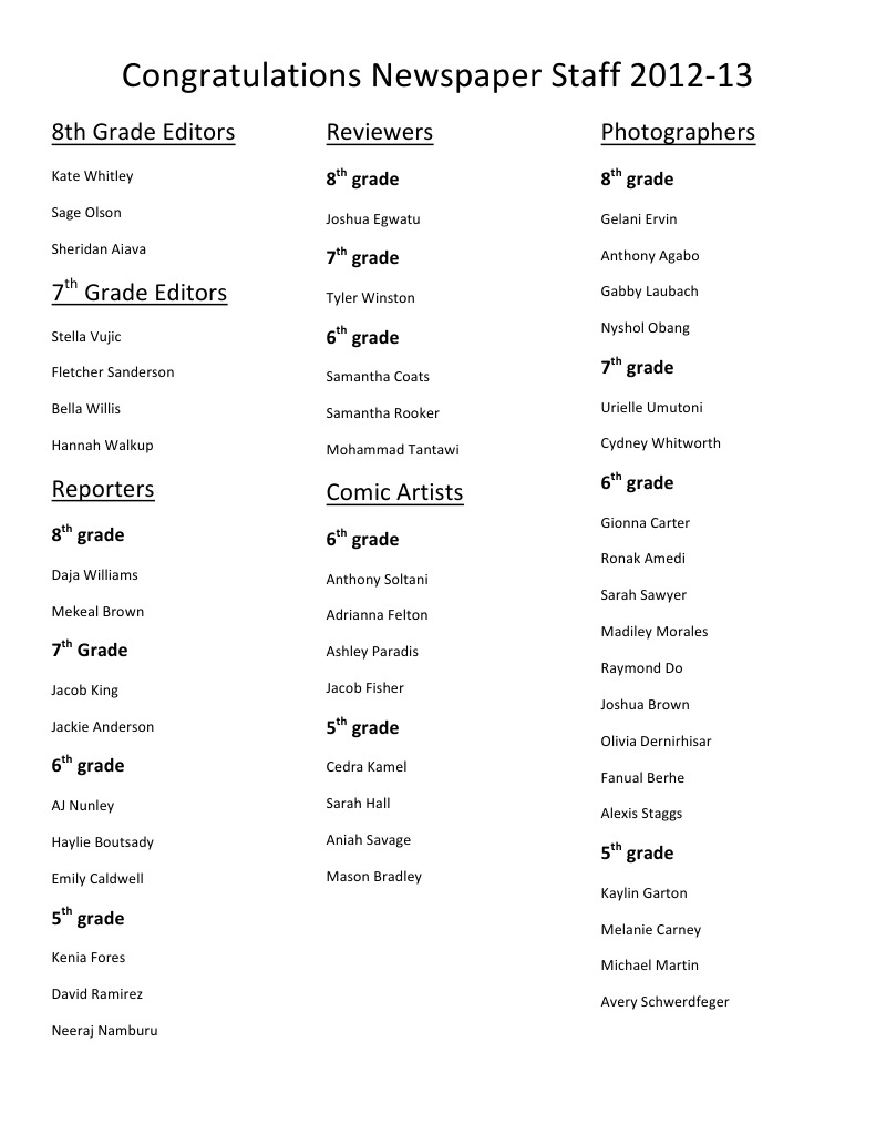School Newspaper Team 2012-13 | PDF