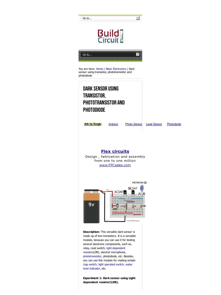 Photodiode Dark Sensor | PDF | Arduino | Electronics