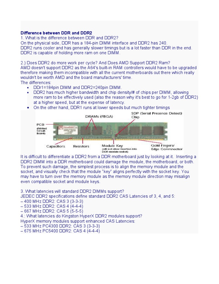 DDR vs DDR2: Key Differences Explained | PDF | Computers